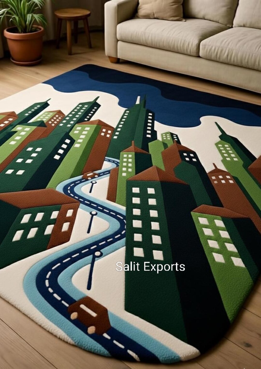 Modern Cityscape Tufted Rug | Architectural Metropolis Floor Mat ...