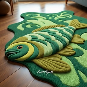 Handmade Fish Rug Kids Room - Green 3D Sea Creature Play Mat ...
