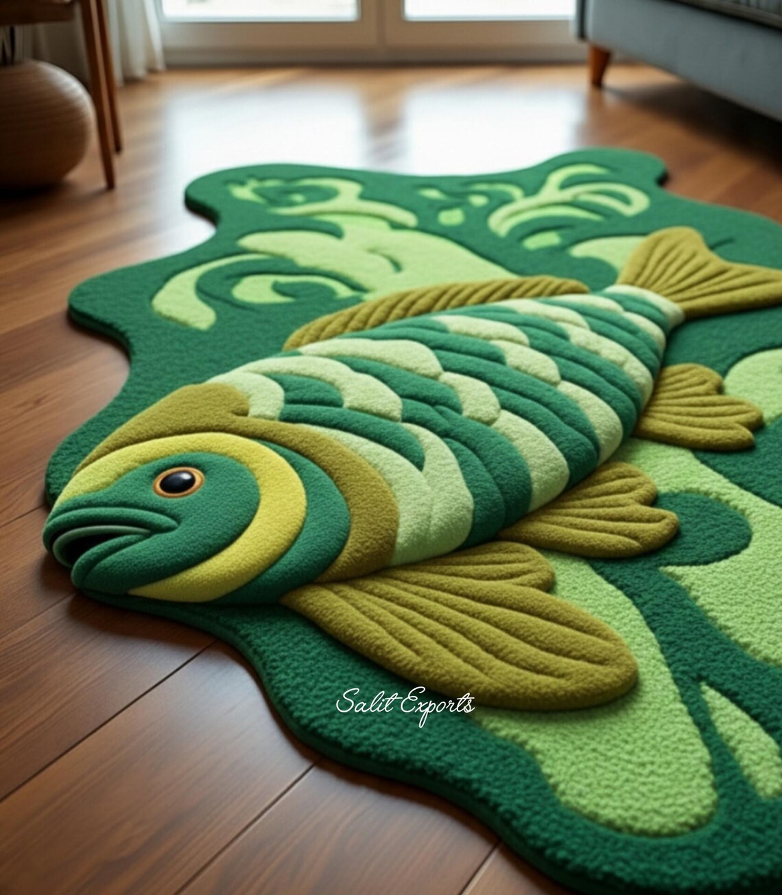 Handmade Fish Rug Kids Room - Green 3D Sea Creature Play Mat ...