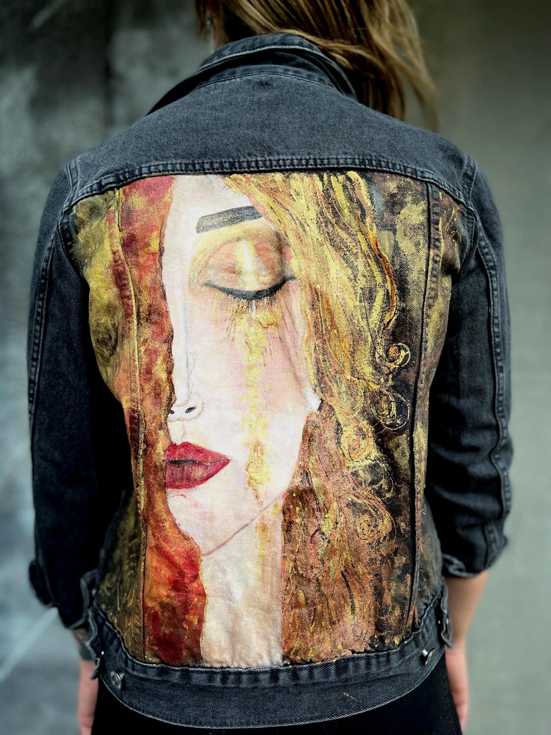 Golden Tears Hand-painted Denim Jacket – Zilberman Art Jean Jacket ...