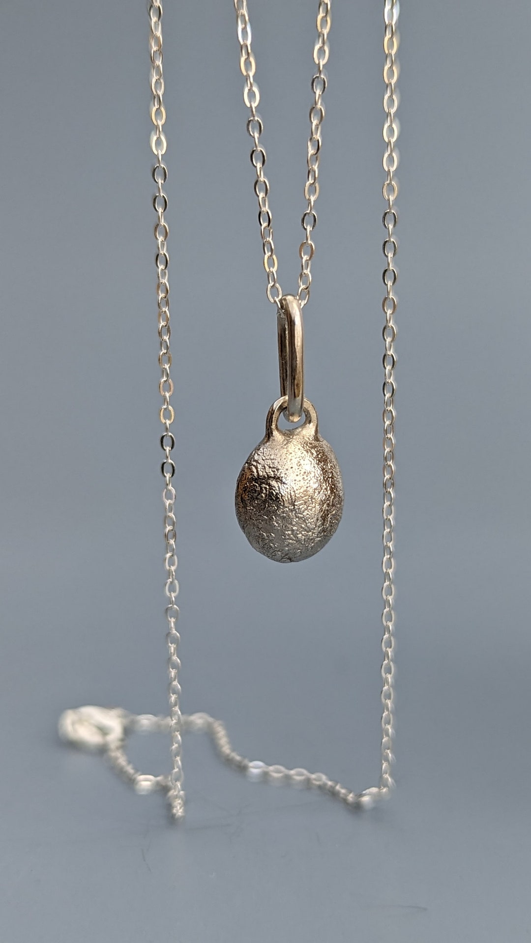 Handmade Melted Silver Nugget Pebble Pendant Necklace, Chain 16 18 ...