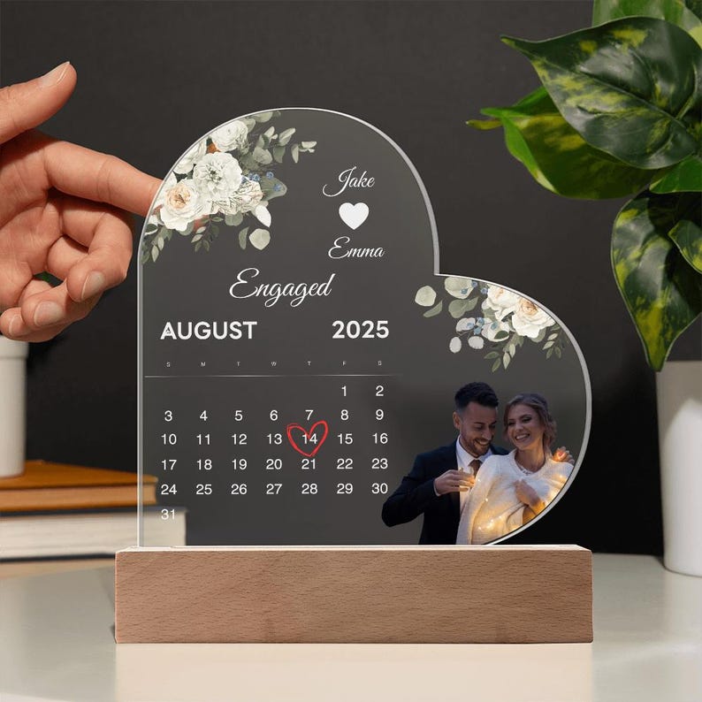 Personalized Heart-shaped Photo Calendar Acrylic Plaque – Custom Couple ...