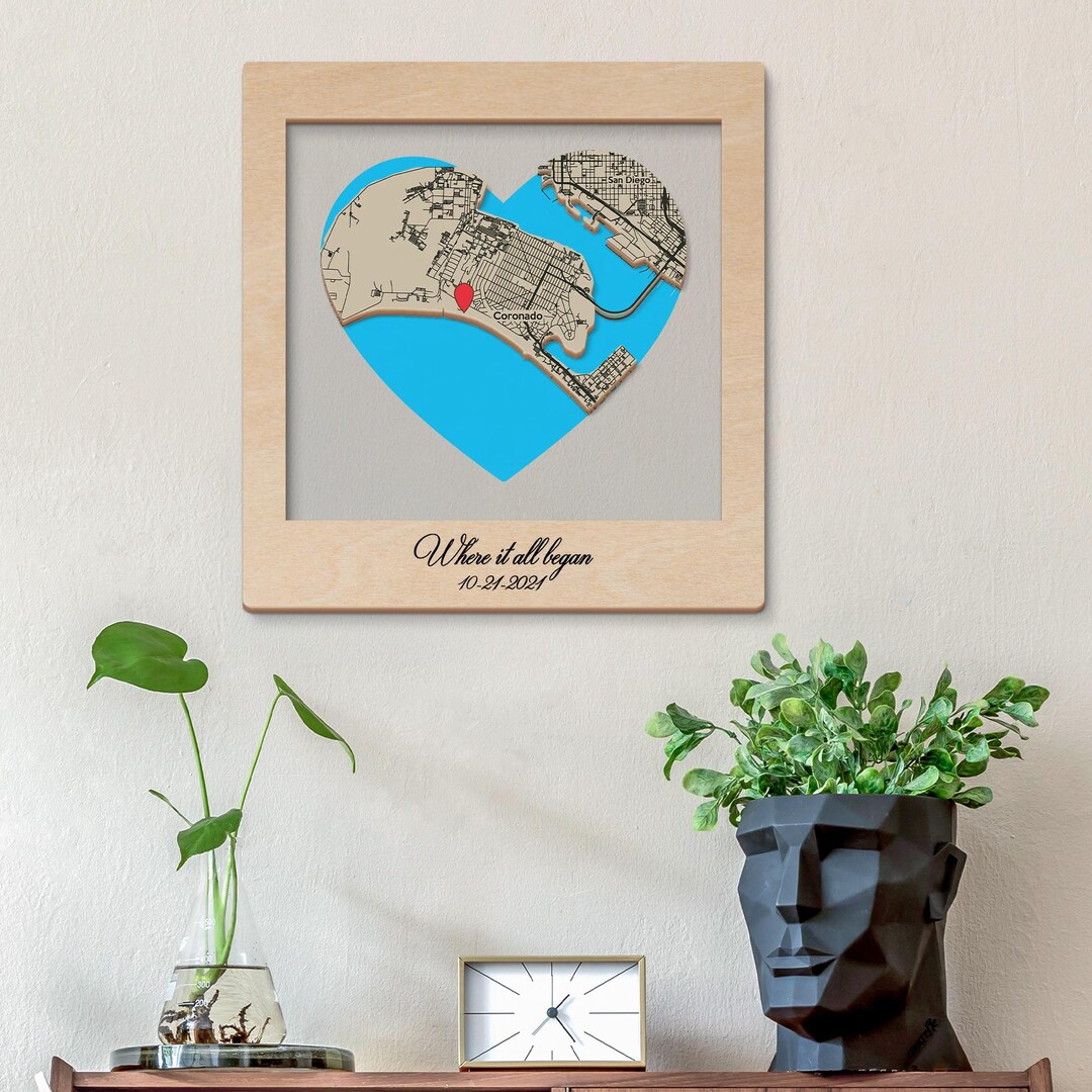 Where We Met Map, Custom Acrylic & Wood Framed Wall Art, Personalized ...
