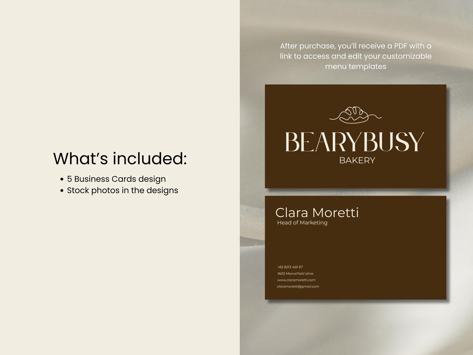 Customizable Business Cards Design Template Canva for Bakery Cafe and ...