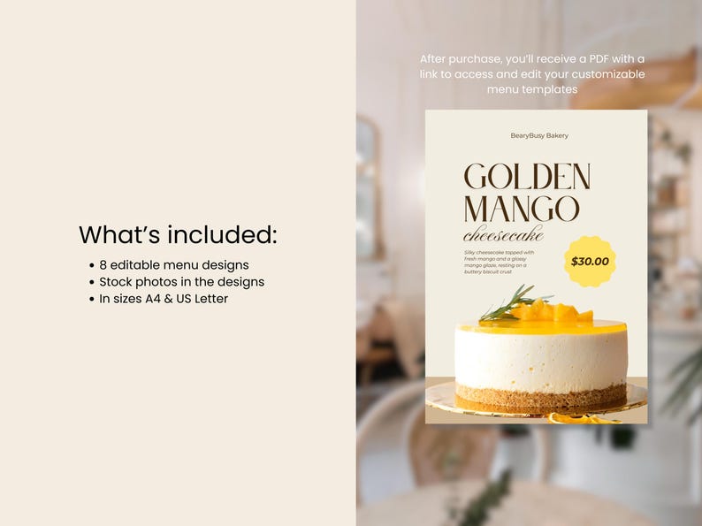 Editable Bakery Menu Template for Canva Customizable Cafe and ...