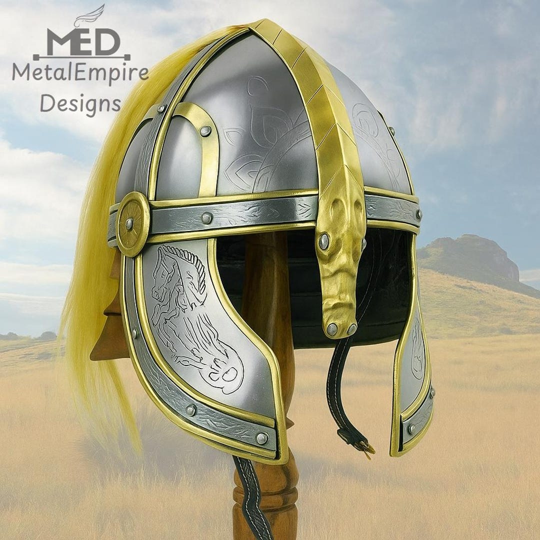 Medieval LOTR Helmet Style Metal With Golden Brass Details | Wearable ...