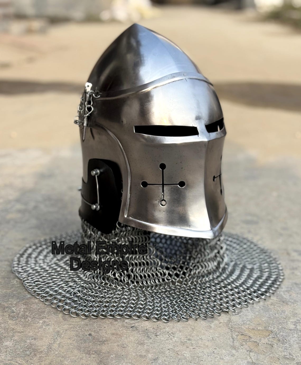 Medieval Bascinet Helmet Combat Steel With Chainmail Knight Armor ...