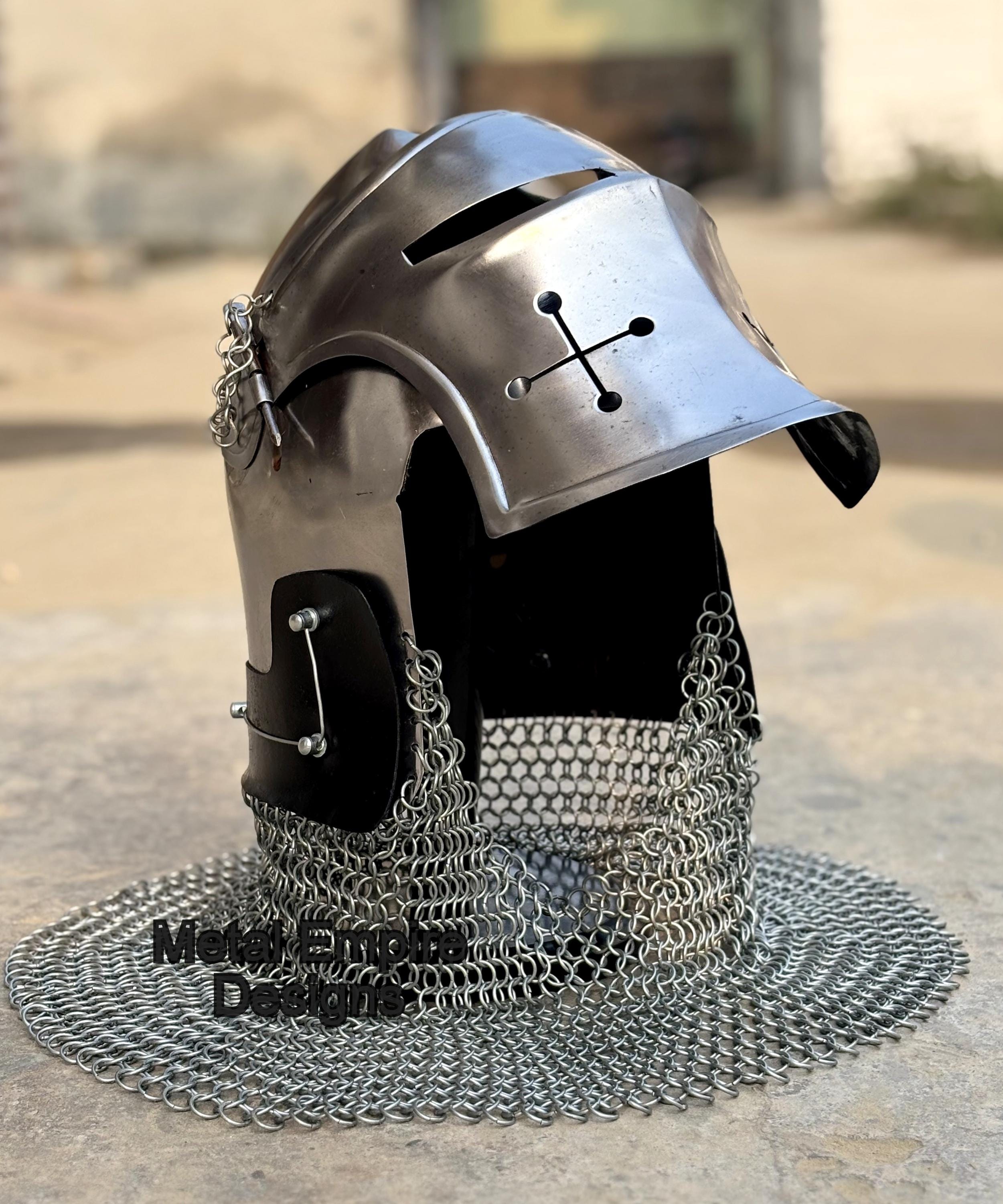 Medieval Knight Bascinet Helmet With Chainmail Aventail | 14th Century ...