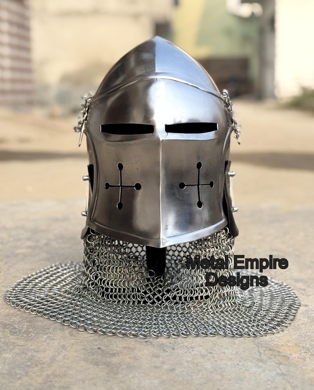 Medieval Bascinet Helmet Combat Steel With Chainmail Knight Armor ...