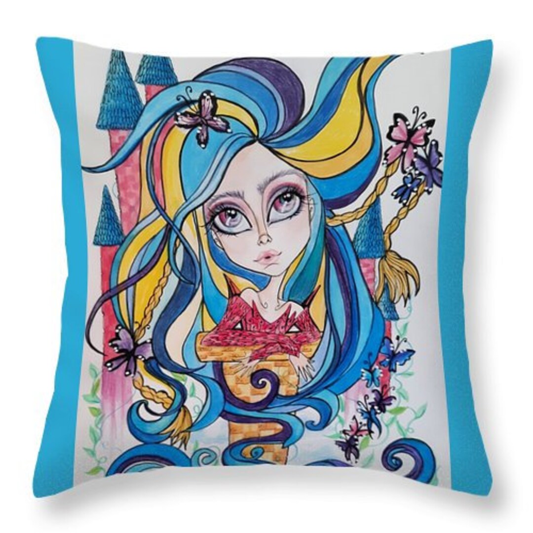 Rapunzel Original Art Decorative Pillow ,14 X 14 Cotton Pillow, Fantasy ...