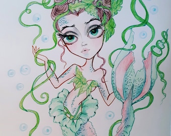 Mermaid Twins Fantasy Art Big Eye Sisters Fish Underwater Print - Etsy