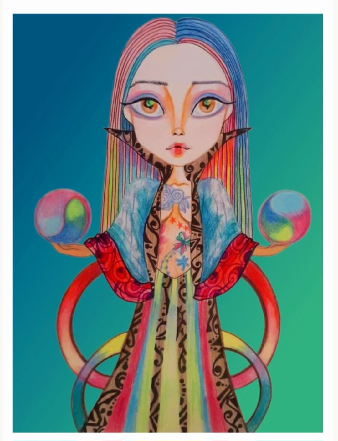 The Oracle, Fortune Teller ,big Eye, Fantasy Art Print With Background ...