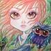Owl Nymph in a Tree Big Eye Redhead Fantasy Owls Purple Teal - Etsy