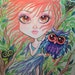 Owl Nymph in a Tree Big Eye Redhead Fantasy Owls Purple Teal - Etsy