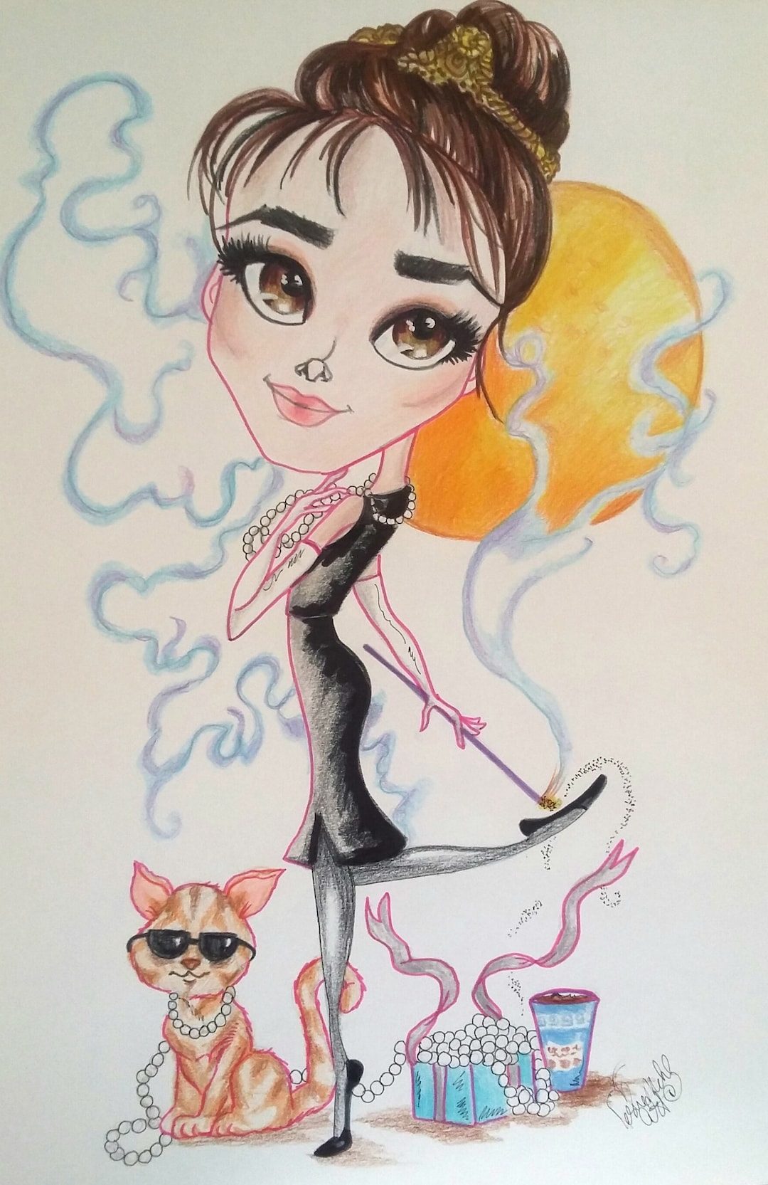Audrey Big Eye Pop Culture Portrait Art Print by Leslie Mehl Art - Etsy