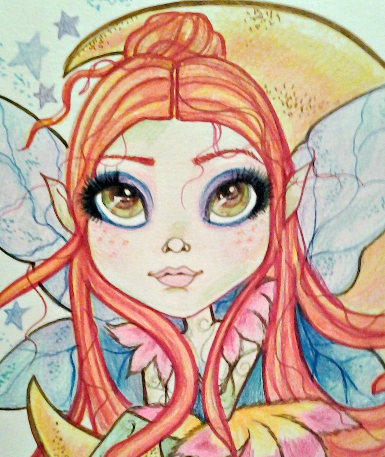 Fairy Moon Big Eye Goodnight Moon Fantasy Art Print by Leslie | Etsy