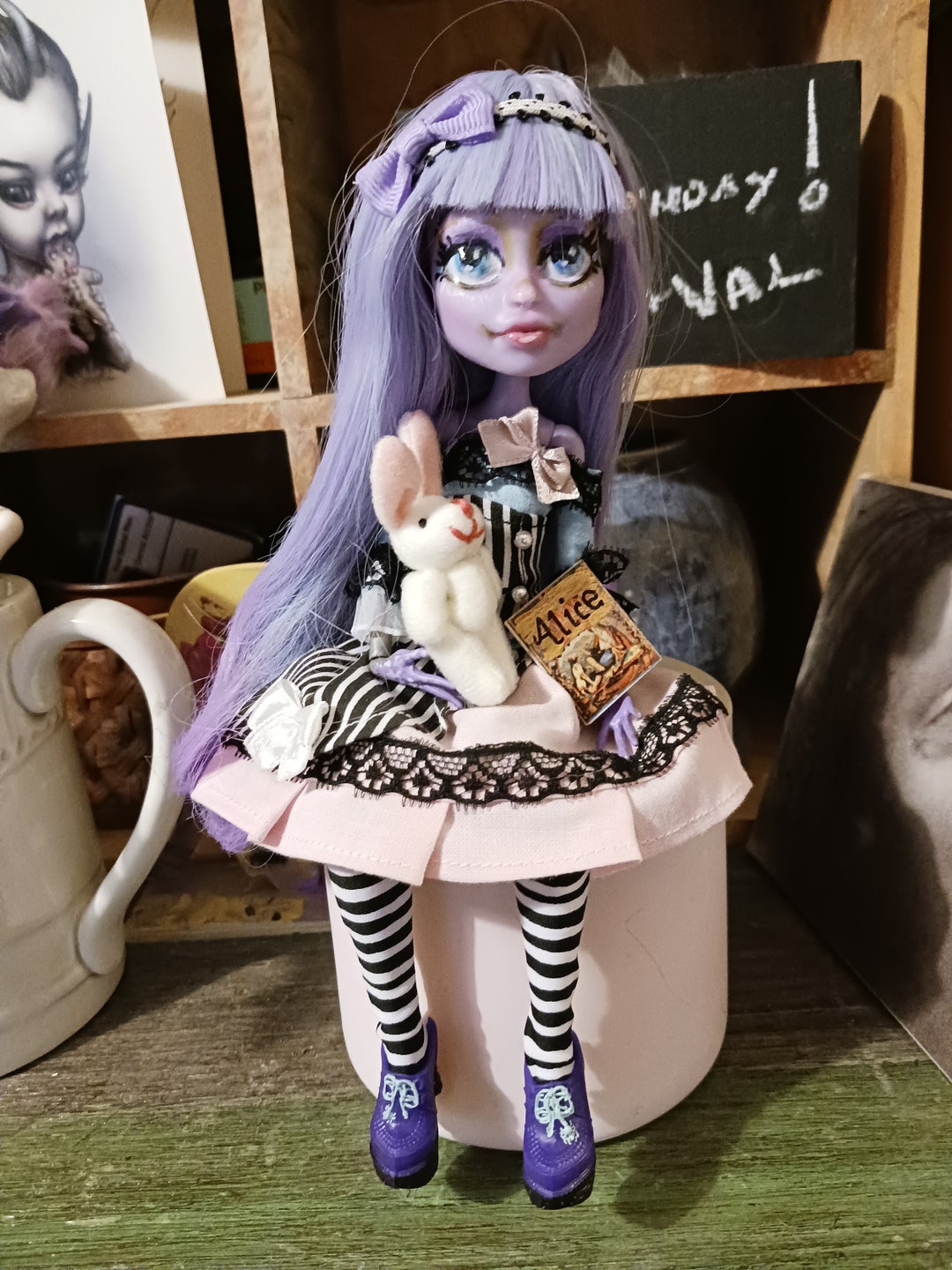 Pastel Alice in Wonderland OOAK Doll Repaint Custom Doll With Rabbit - Etsy