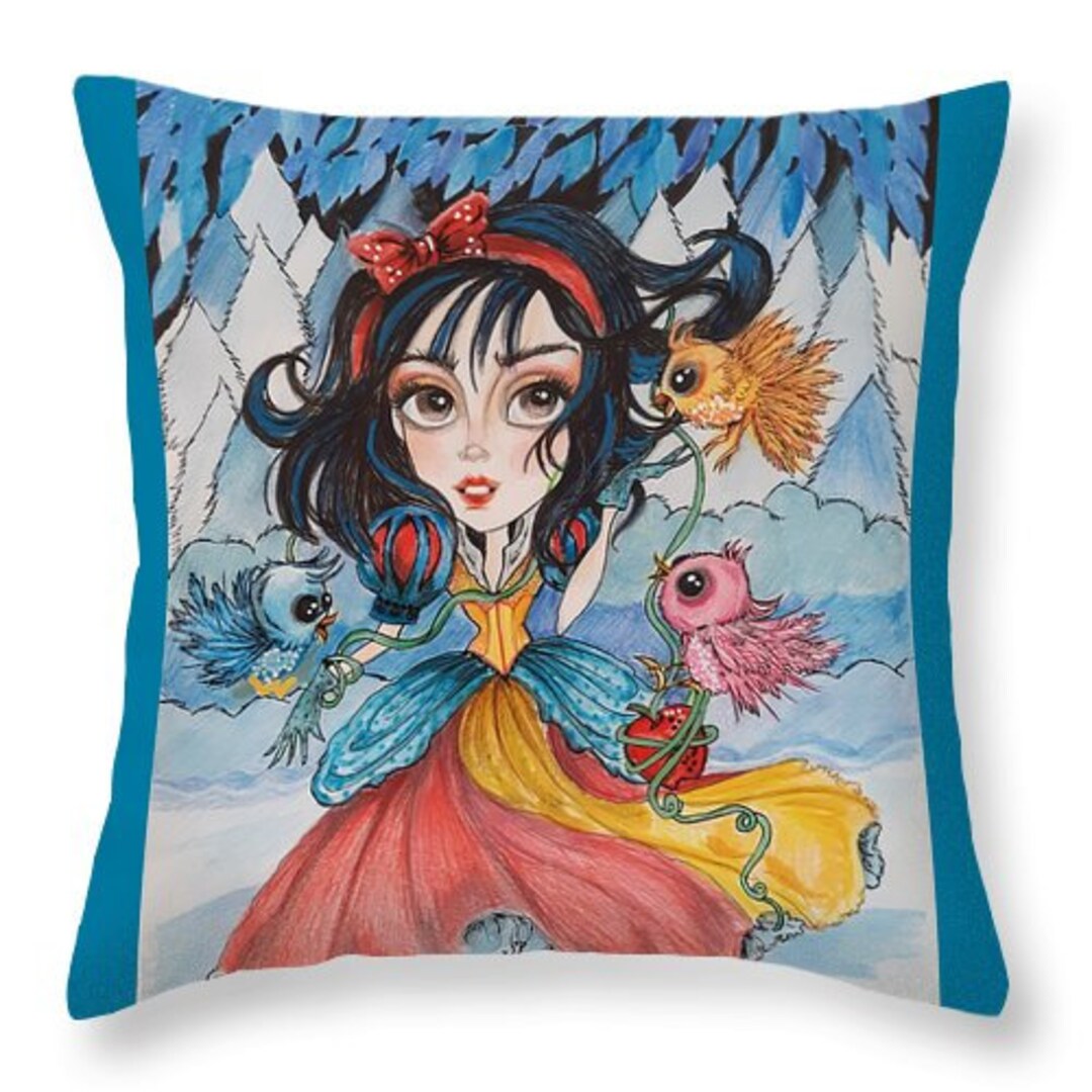 Snow White Original Art Decorative Pillow ,14 X 14 Cotton Pillow ...