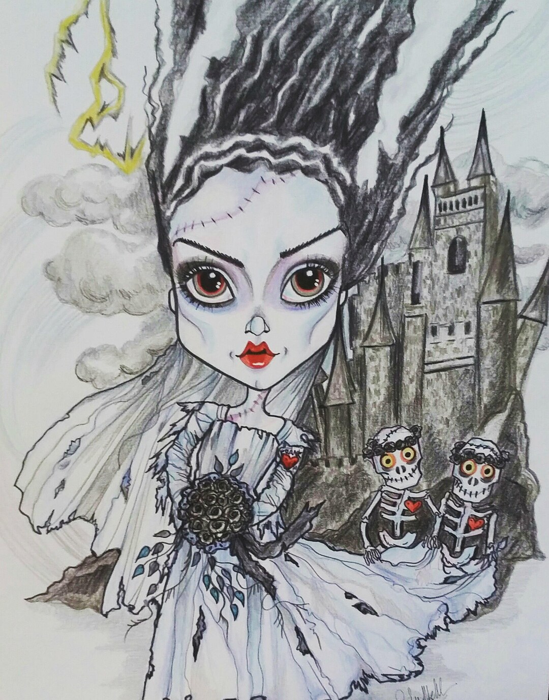 The Bride Horror Fantasy Lowbrow Art Print by Leslie Mehl Art - Etsy
