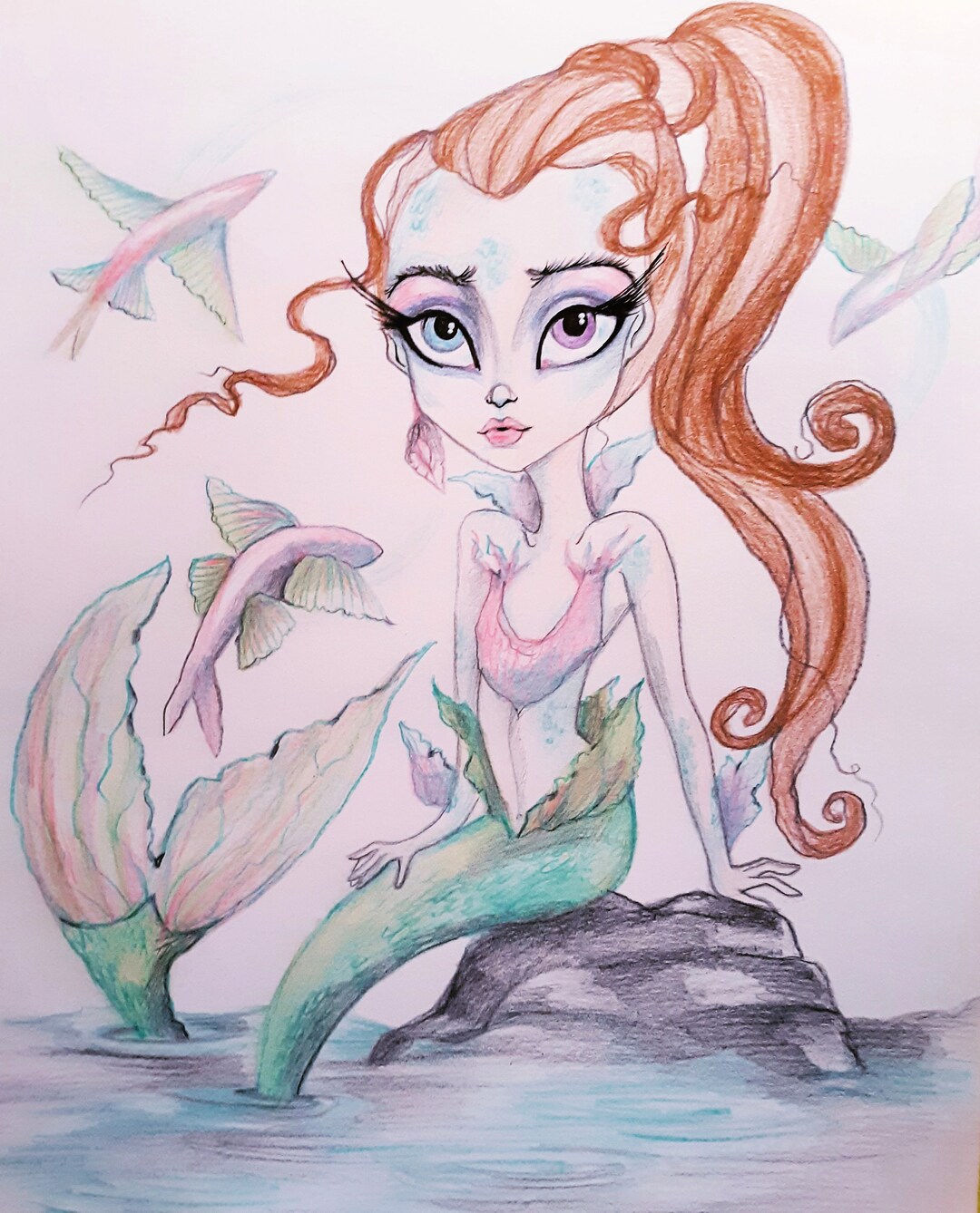 Flying Fish Mermaid Fantasy Big Eye Art Print - Etsy