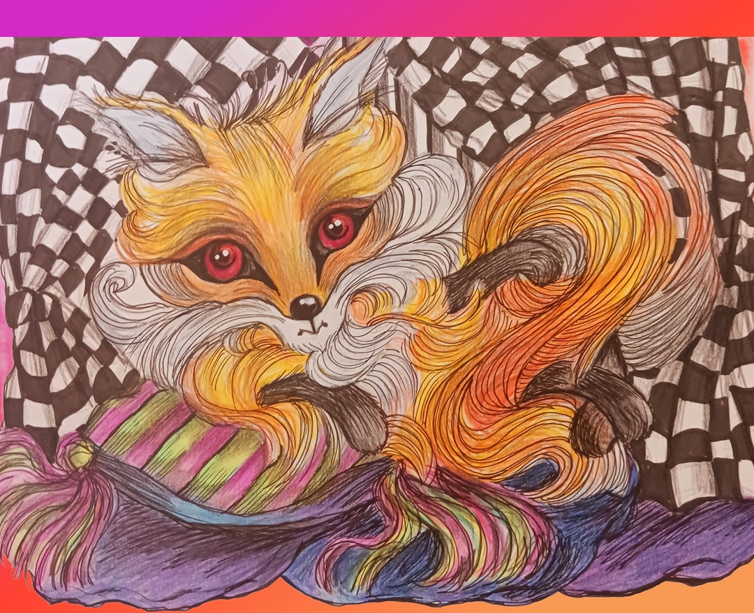 Daphne Fox Portrait Animal Art Fox Colored Pencil Art - Etsy