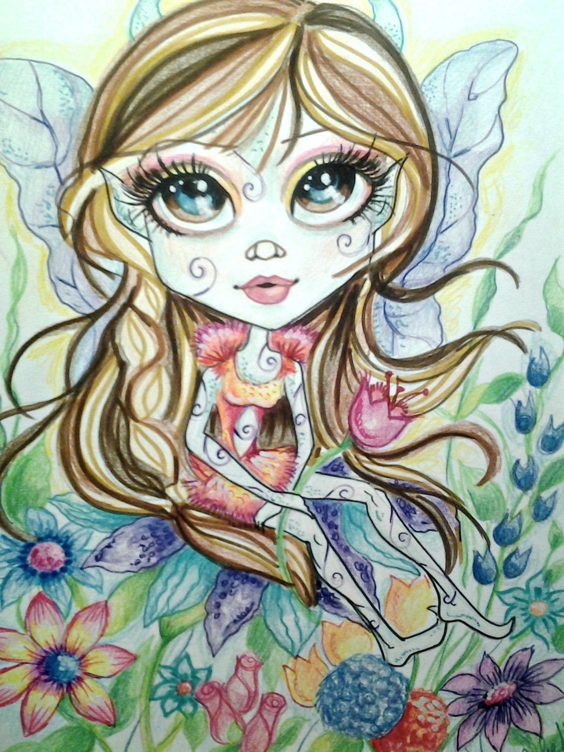 Spring Pixie Fantasy Big Eye Fairy Art Print by Leslie Mehl | Etsy
