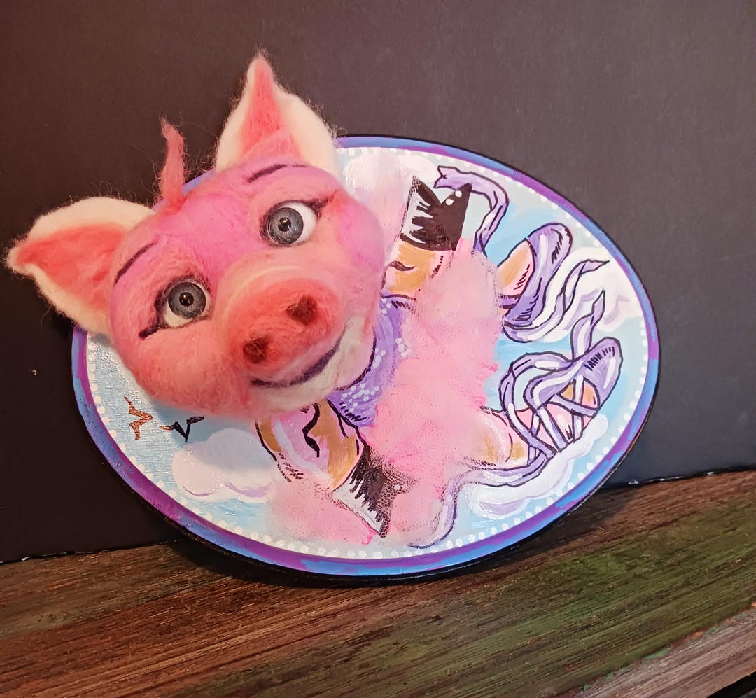 OOAK Needle Felted Flying Pig Ballerina Wall Hanging Mixed Media Art - Etsy