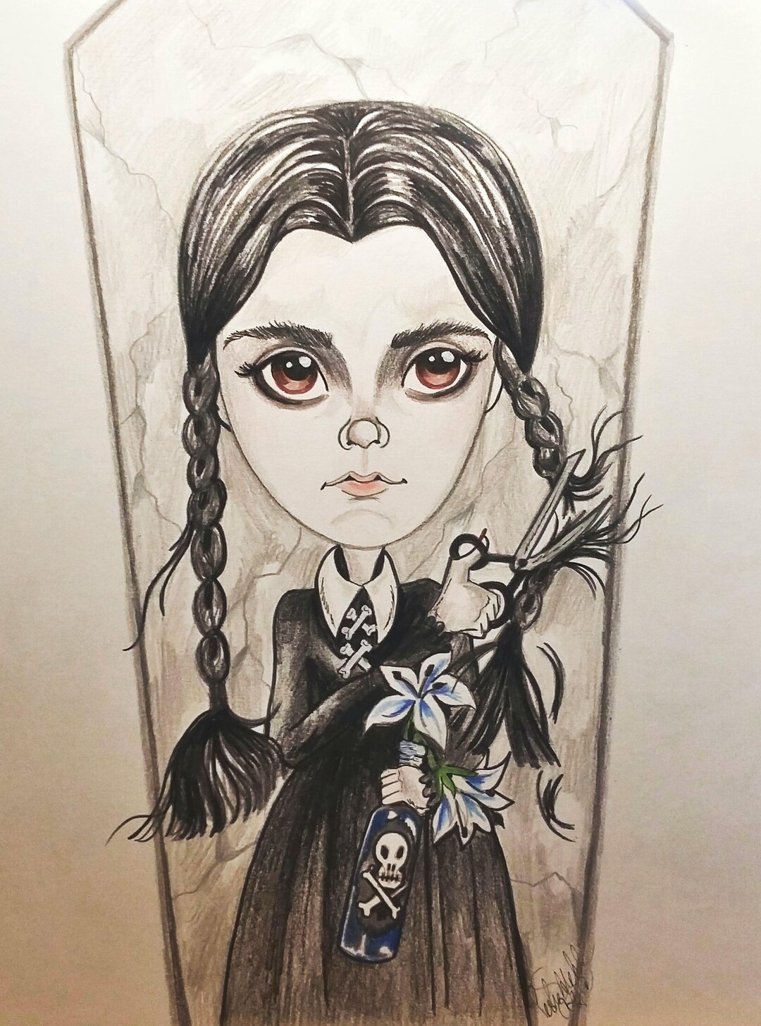 Wednesday Cuts Her Hair Horror Fantasy Lowbrow Art Print by Leslie Mehl ...