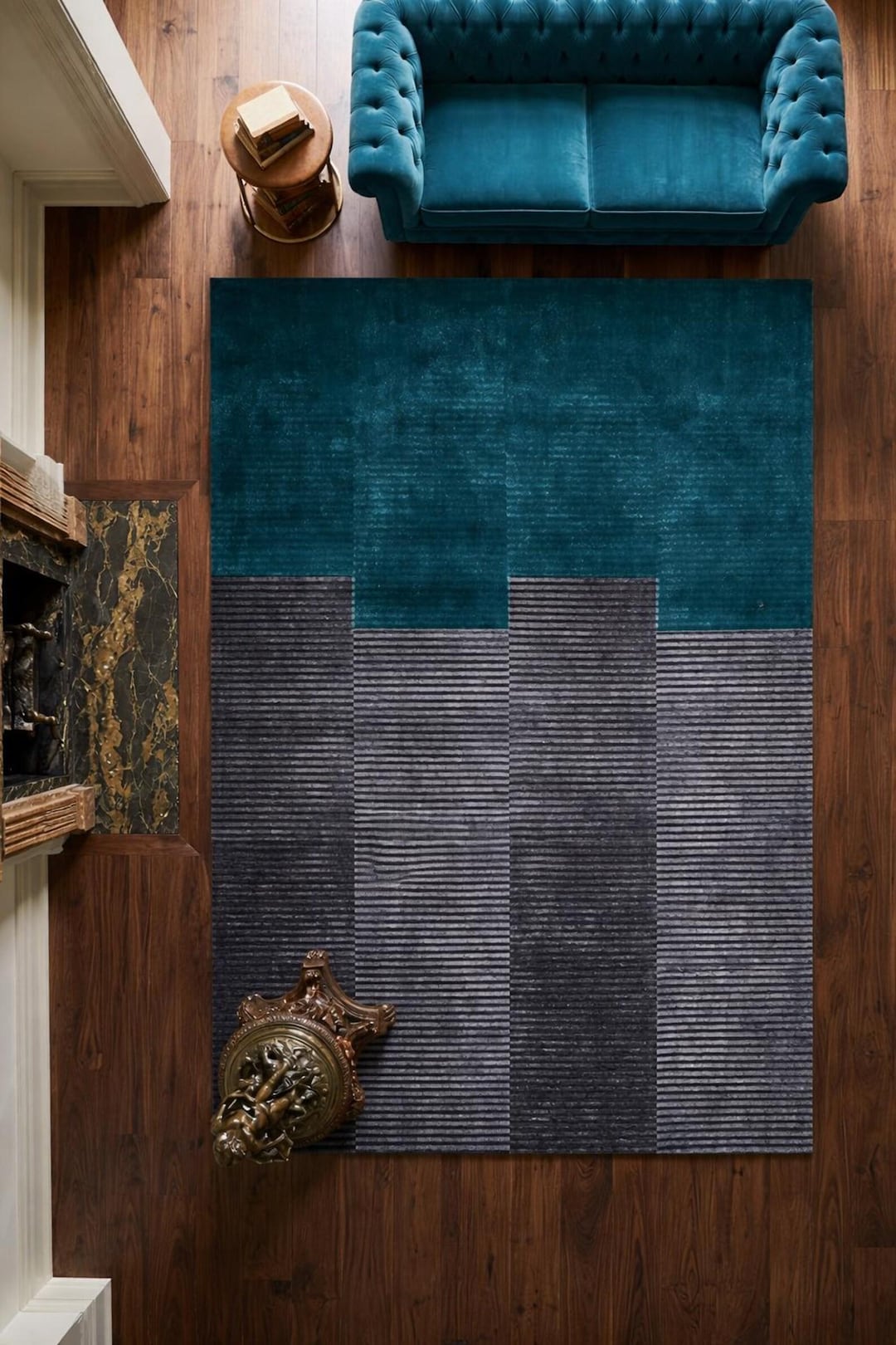 Hand Tufted Geometric Area Rug, Modern Teal Gray Abstract Pattern Wool ...