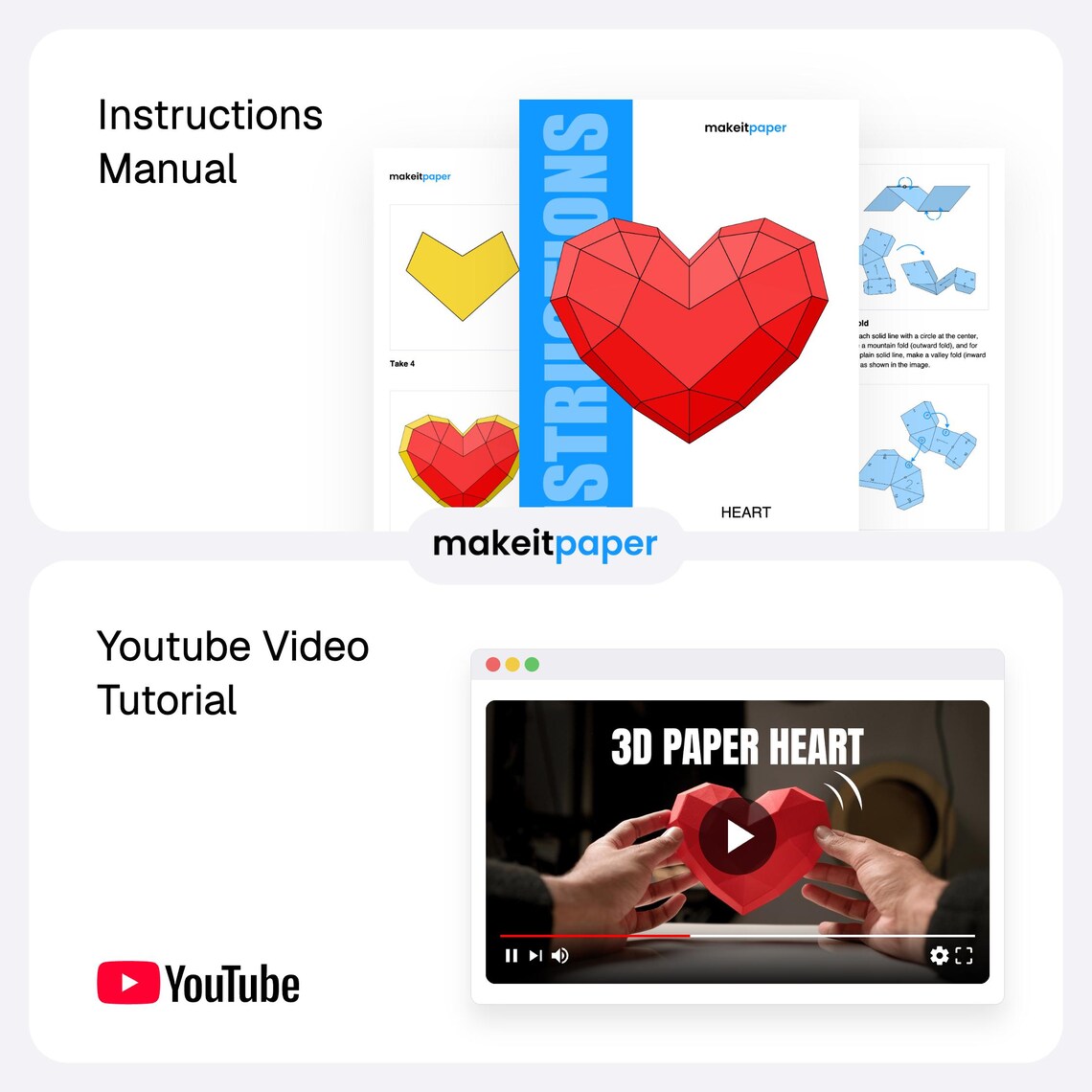 3D Papercraft Heart Template | Diy Printable Heart PDF SVG DXF ...
