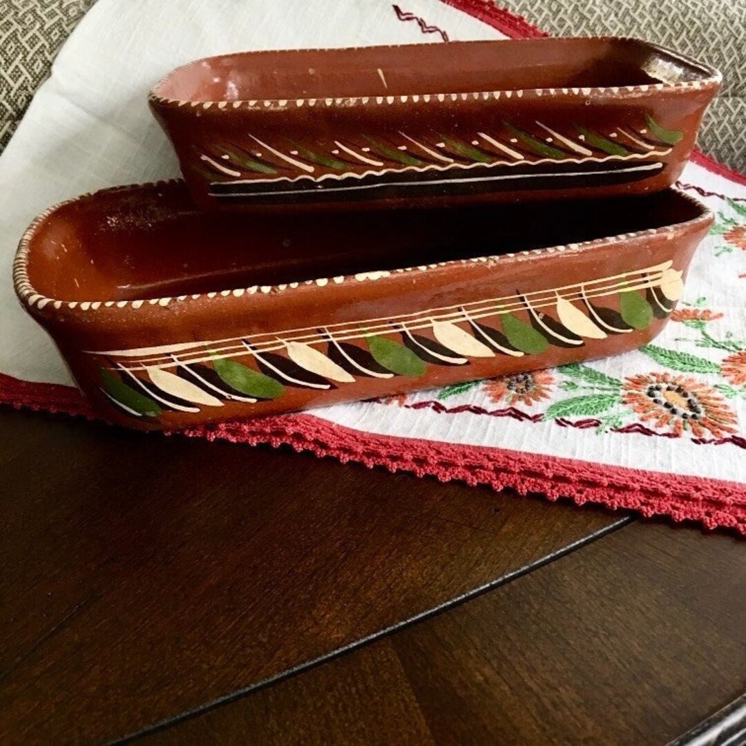 Terracotta Mexican Folk Art Pottery Dishes Vintage Casserole Pans ...