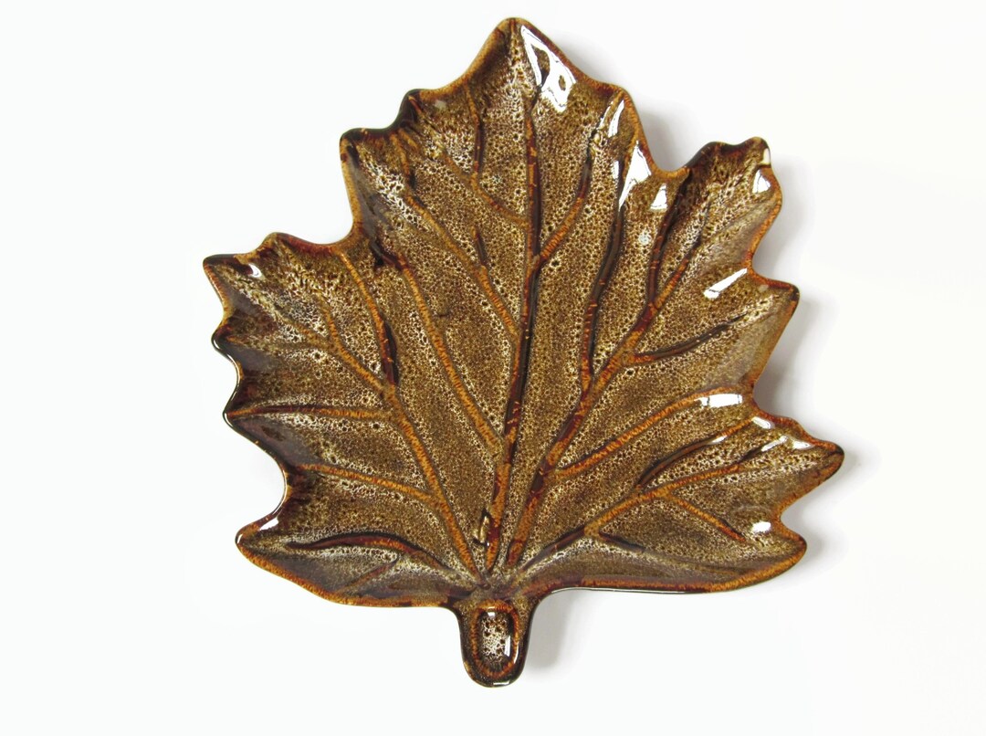 Vintage Stoneware Maple Leaf Pottery Large Brown Ceramic Plate Dish ...