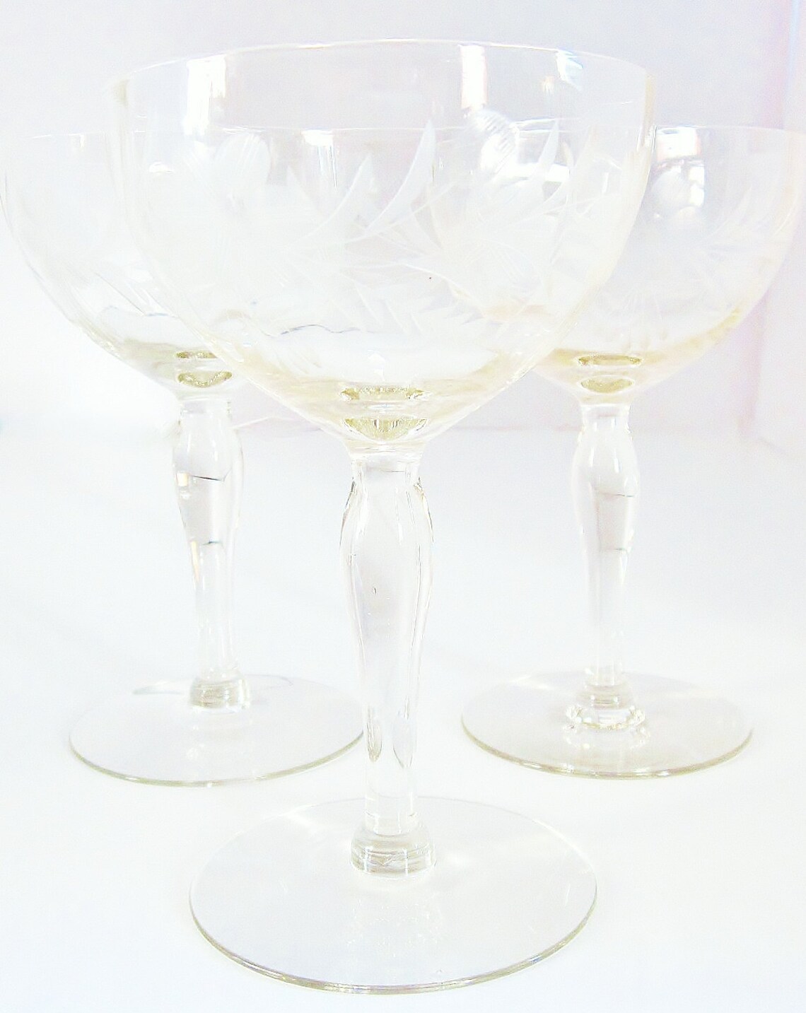 Vintage Champagne Glasses Glassware Elegant Etched Design Etsy