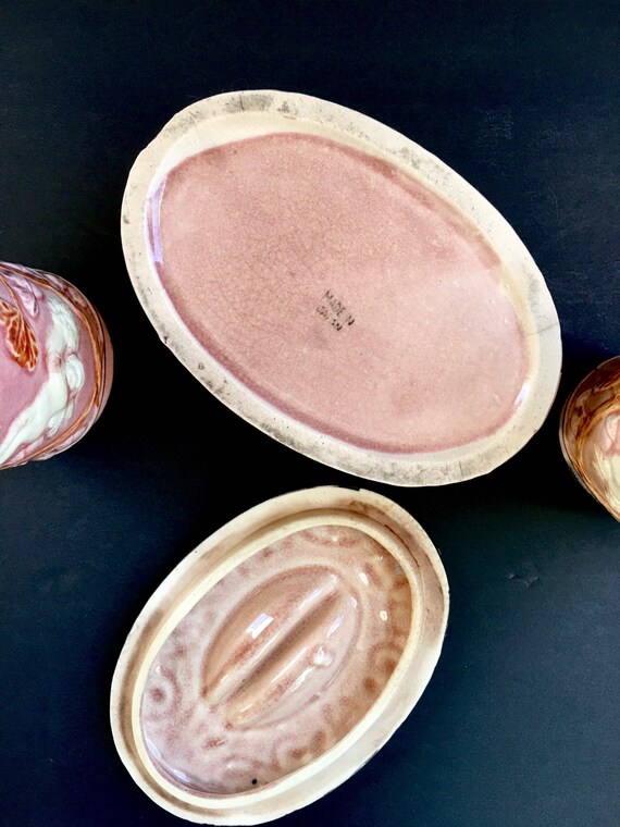 Rose Pink & Cherubs Ceramic Vanity Set Vintage Oval P… - Gem