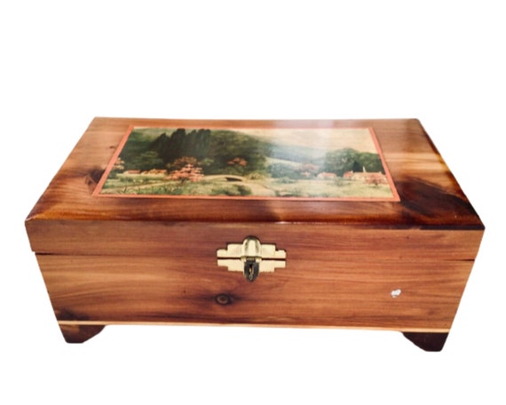 Cedar Box Vintage Cedar Jewelry Chest Brass And Cedar Keepsake Box