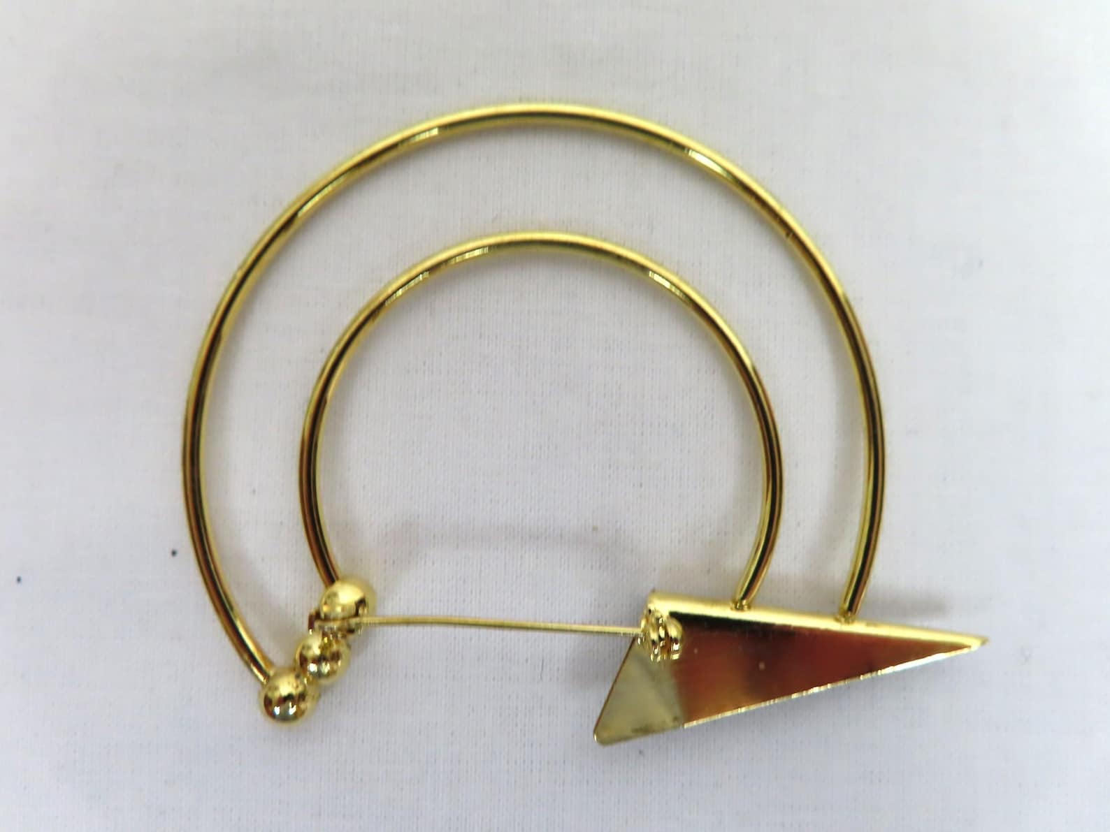 Gold & Silver Tone Semi Circle Triangle Pin Brooch Minimalist Two Tone ...
