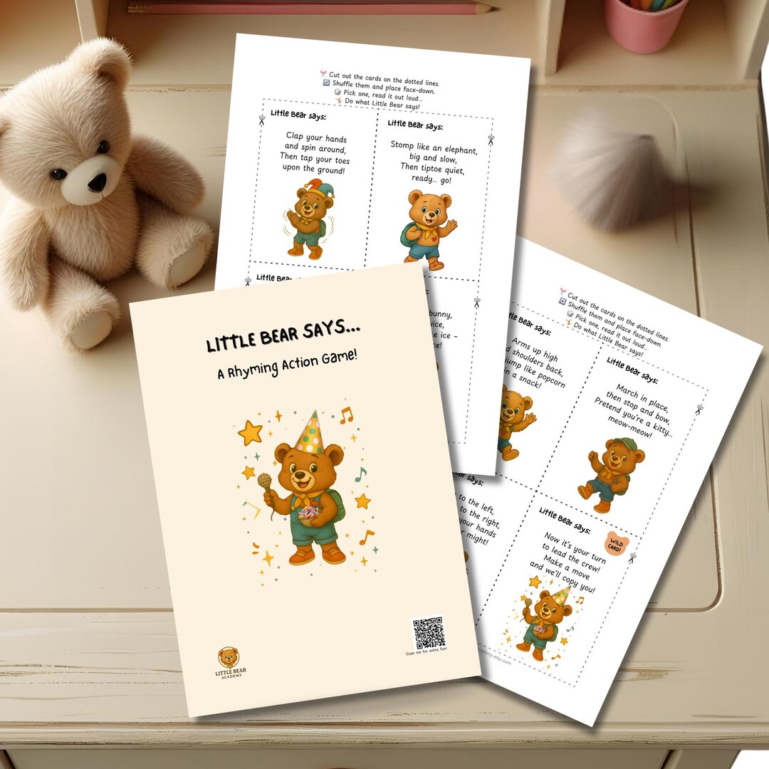 Little Bear Says Printable Movement Game – Rhyming Action Cards for ...