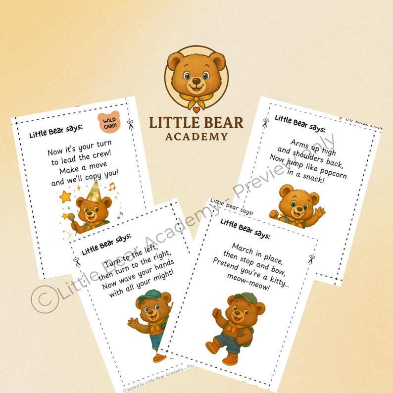 Little Bear Says Printable Movement Game – Rhyming Action Cards for ...