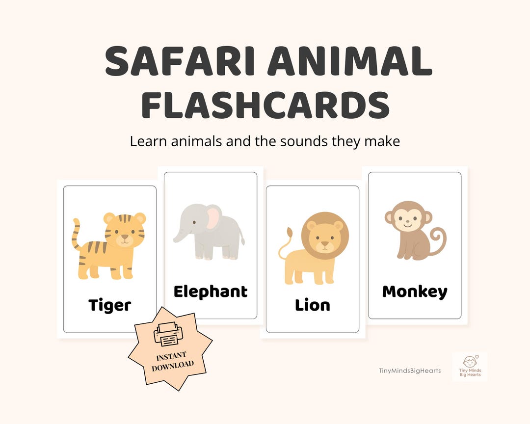 Safari Animal Flashcards | Montessori Jungle Cards | Toddler Learning ...