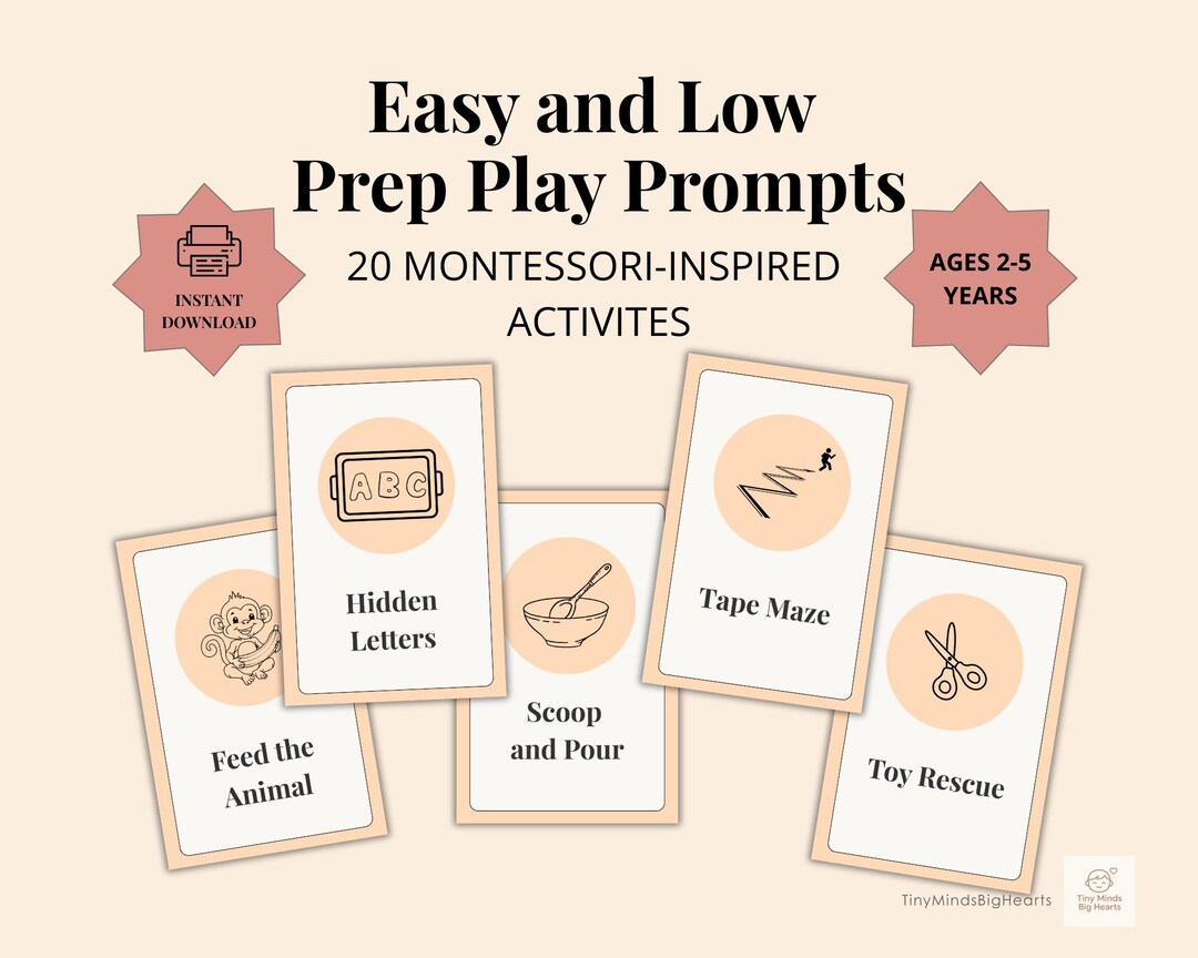 Easy and Low Prep Activities for Kids | 20 Printable Play Prompt Cards ...
