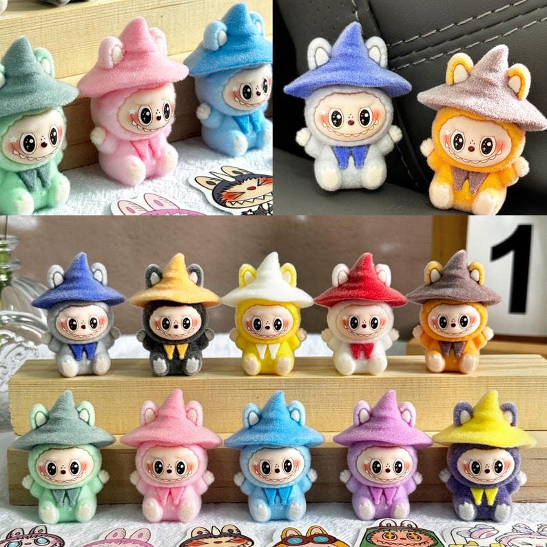 Mini Adorable Resin Labubu Desk Decor,dopamine Colors,flocking Labubu ...