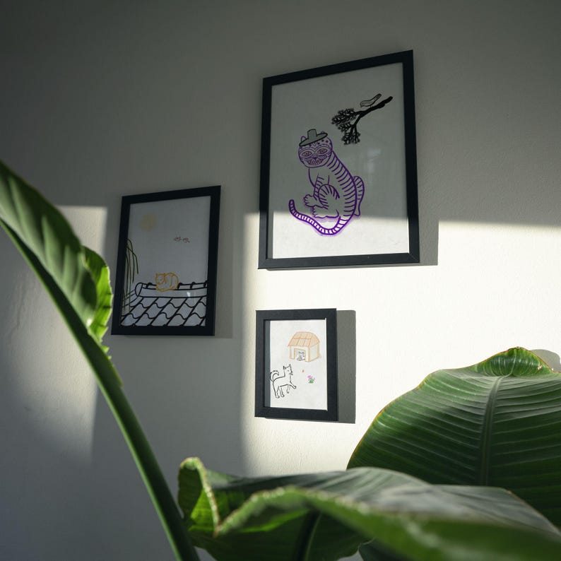 Korean Animal Art Print Set: Tiger, Magpie, Cat & Jindo Dog (digital ...