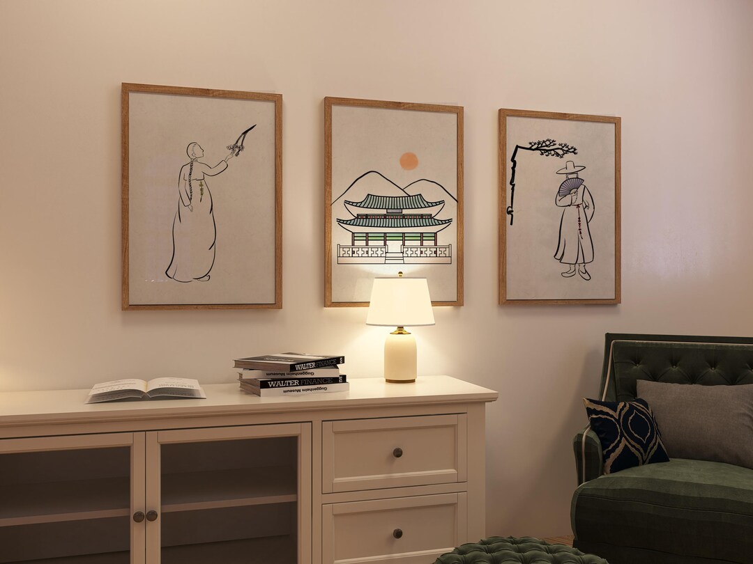 Bohemian Korean Wall Art Set: Gyeongbokgung Palace, Hanbok Couple ...