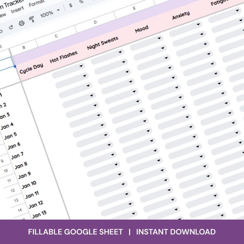 Menopause Symptoms Tracker - Fillable Google Sheet, Perimenopause ...