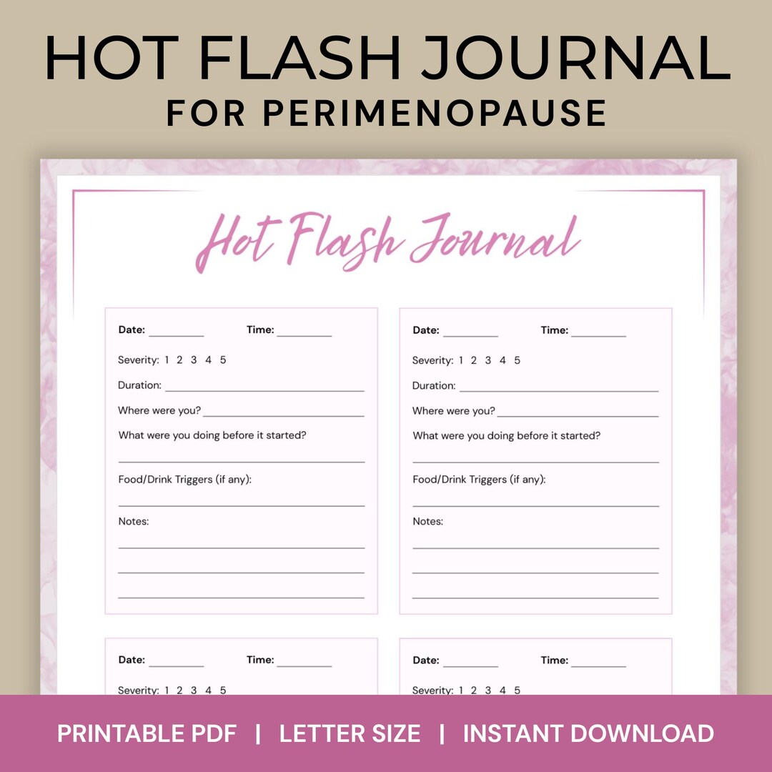 Hot Flashes Tracker Printable Journal - Menopause Symptom Log & Self-care Diary for ...
