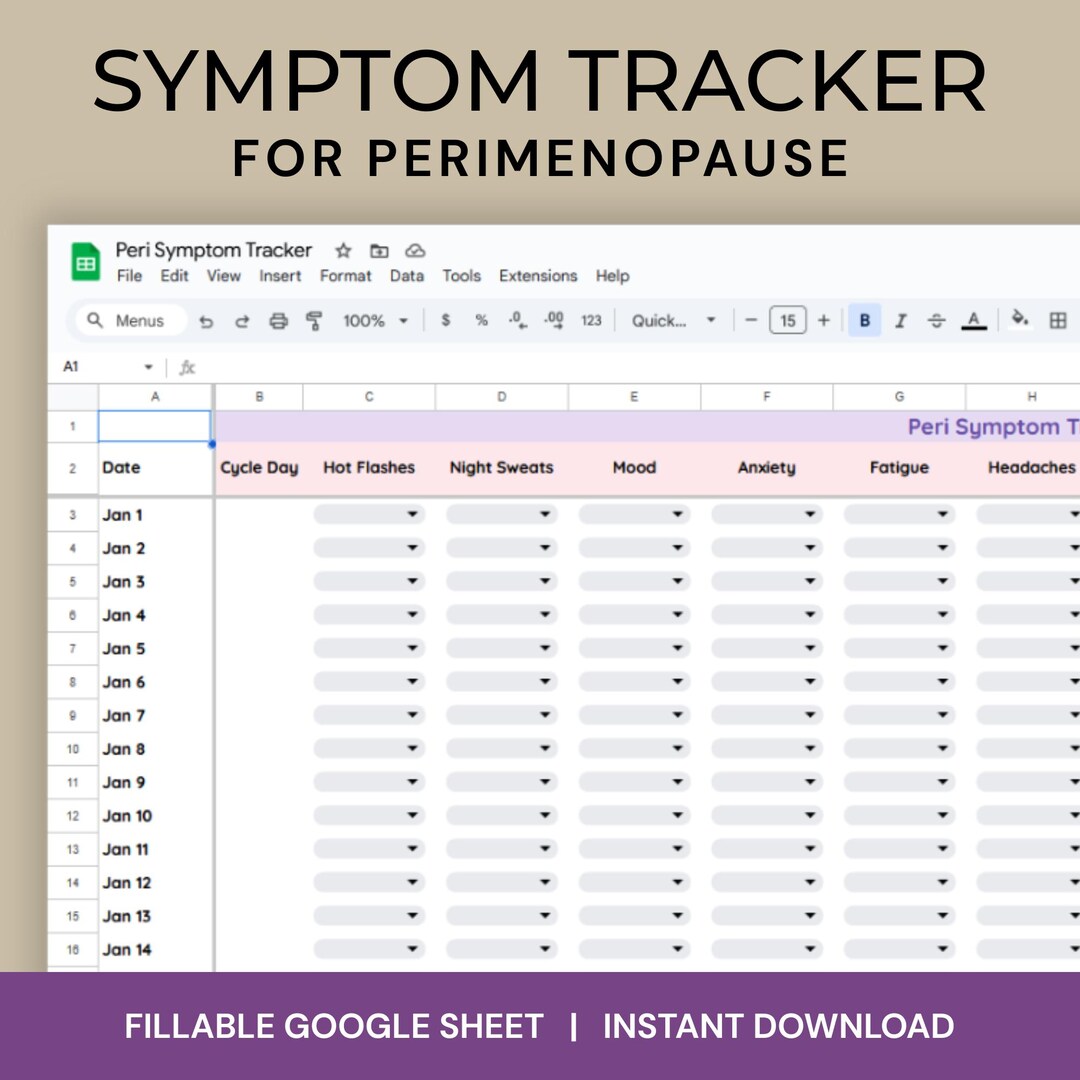 Menopause Symptoms Tracker - Fillable Google Sheet, Perimenopause ...