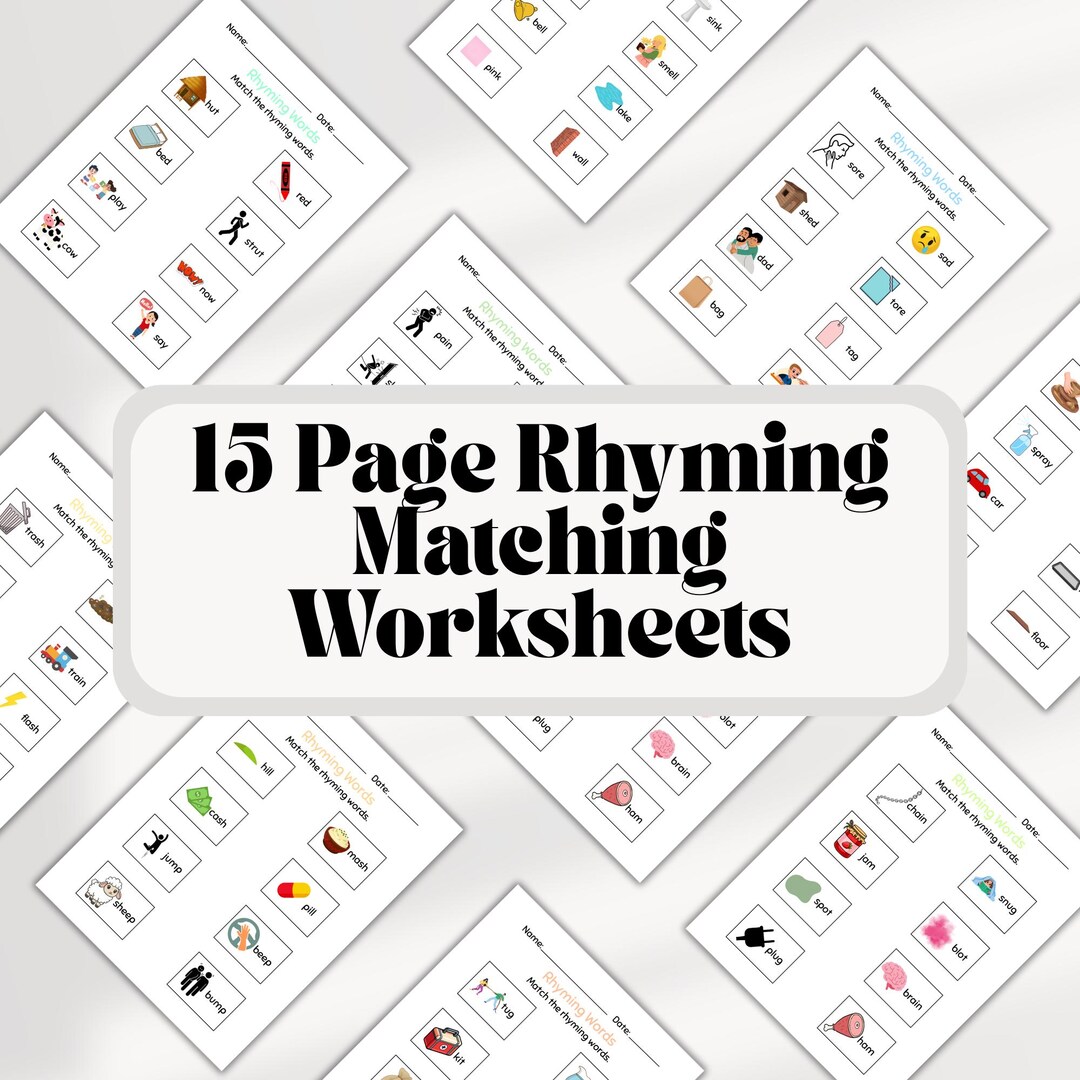 15-page Rhyming Worksheets for Kids | Printable Matching Word ...