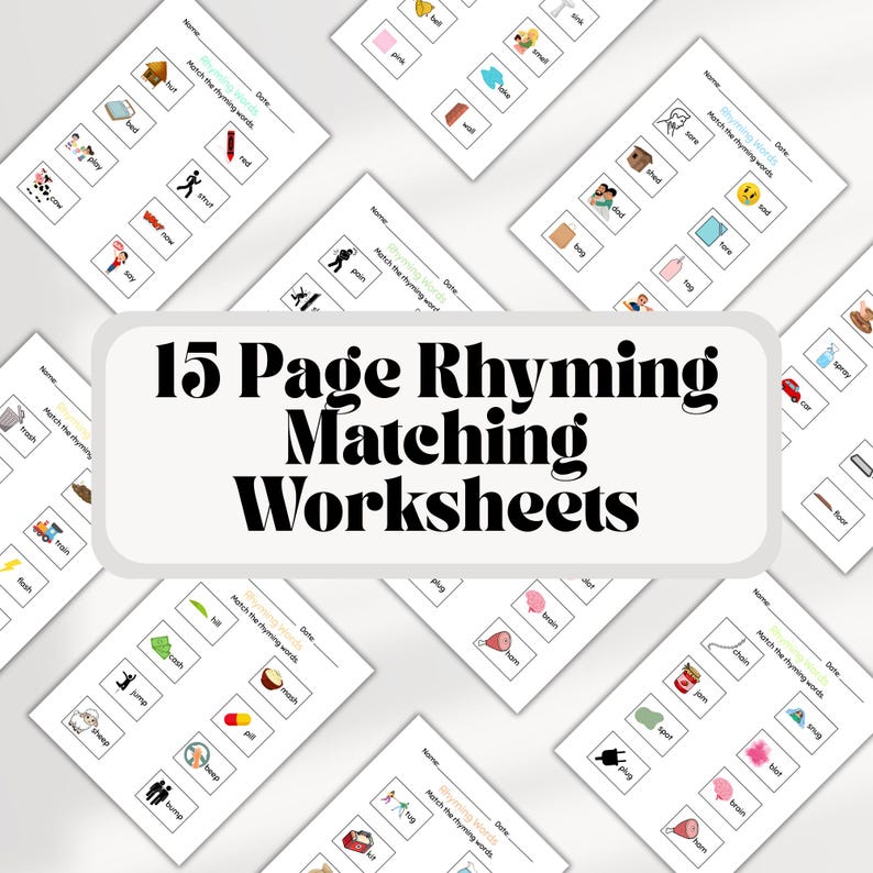 15-page Rhyming Worksheets for Kids | Printable Matching Word ...