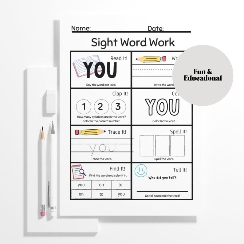20-page Sight Word Worksheets for Prek & Kindergarten | Printable Early ...