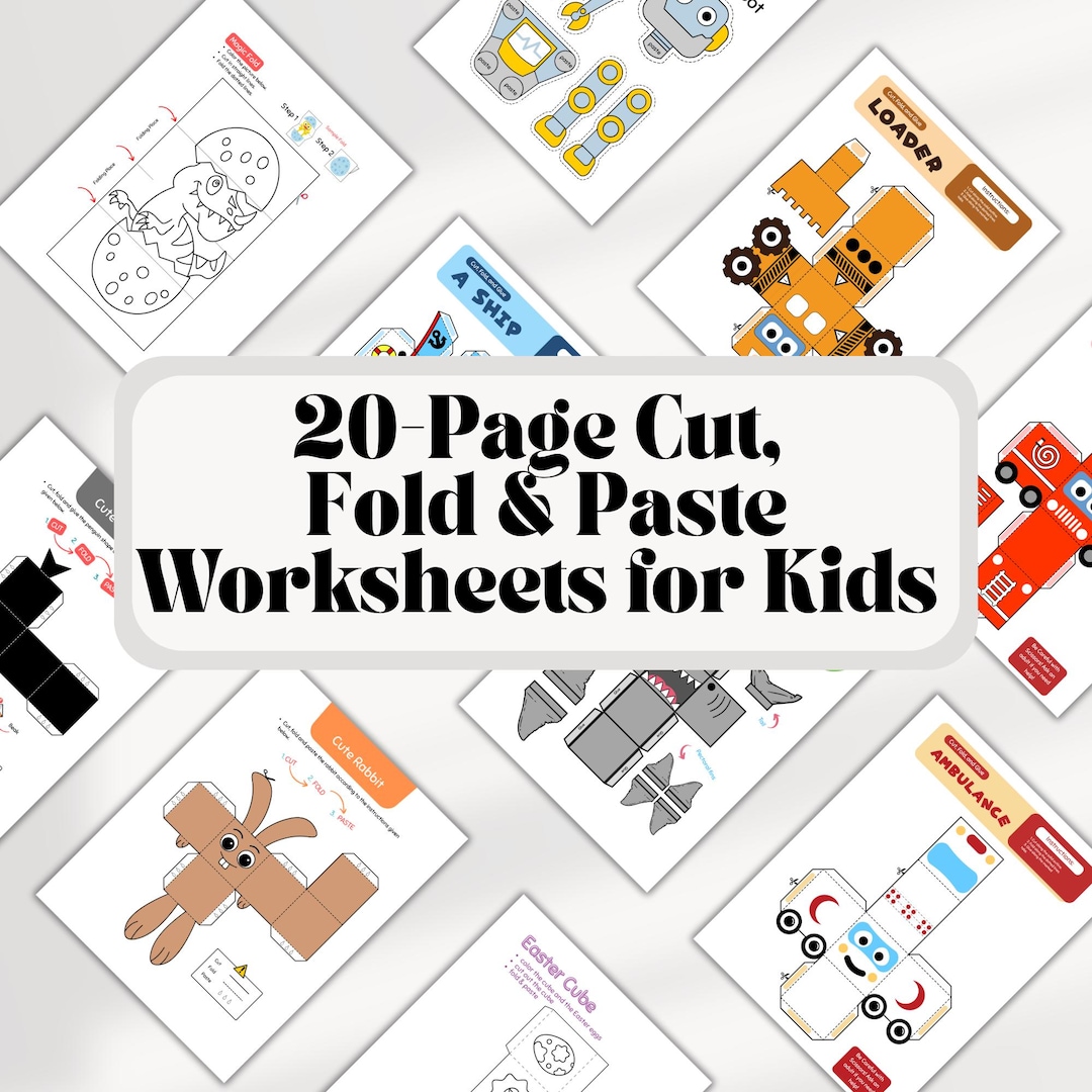 20-page Cut, Fold & Paste Worksheets for Kids 3D Craft Activities ...